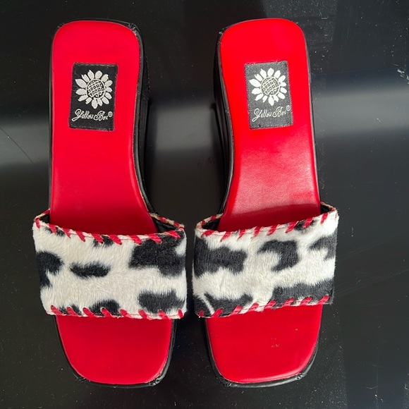 Yellow Box | Shoes | Yellow Box Slip On Sandals Cow Print With Red ...